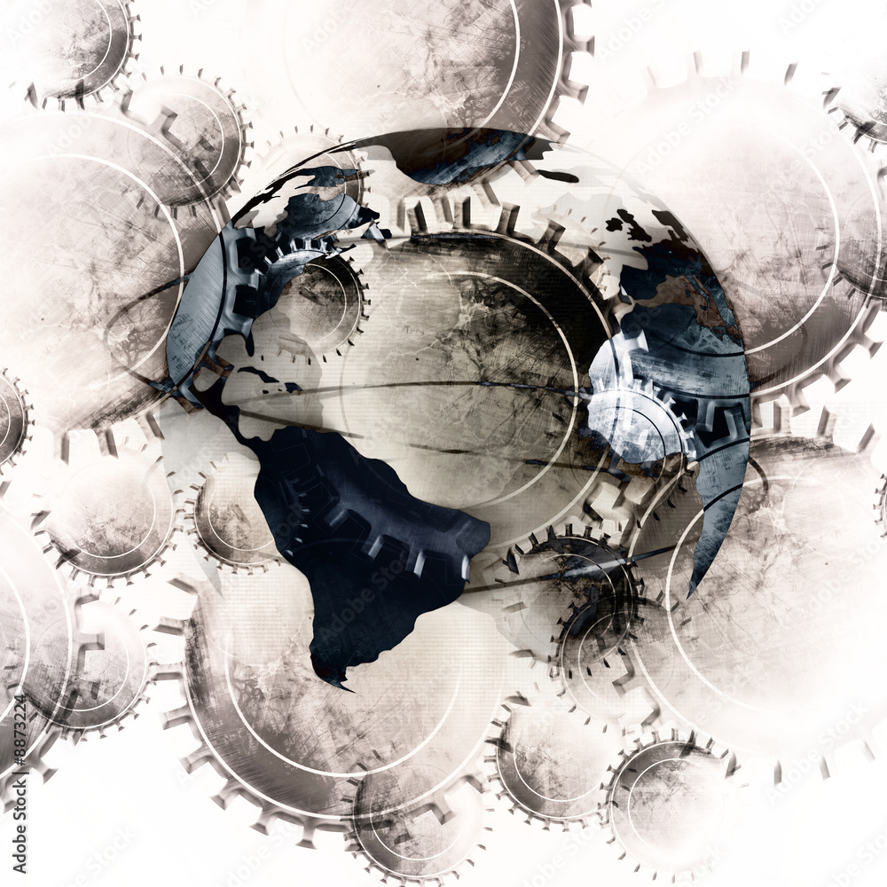 cogwheels background with integrated planet earth Stock Illustration ...