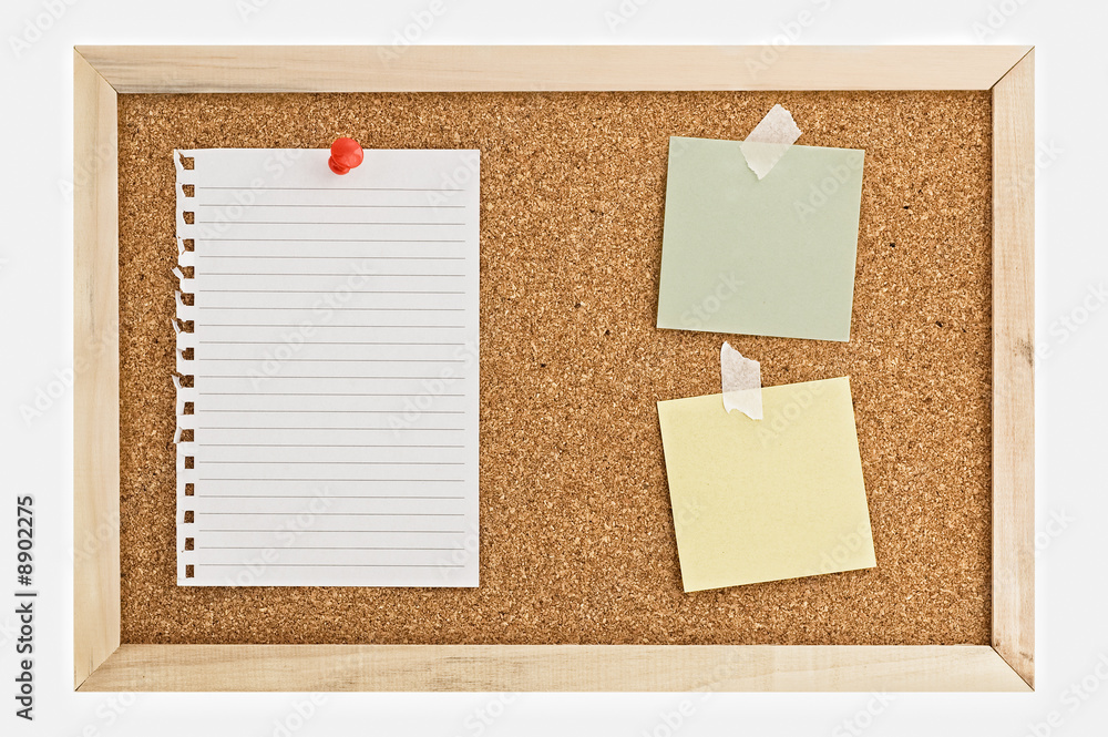 Cork Pin Board with post it notes, and thumbtacks. Stock Photo | Adobe ...