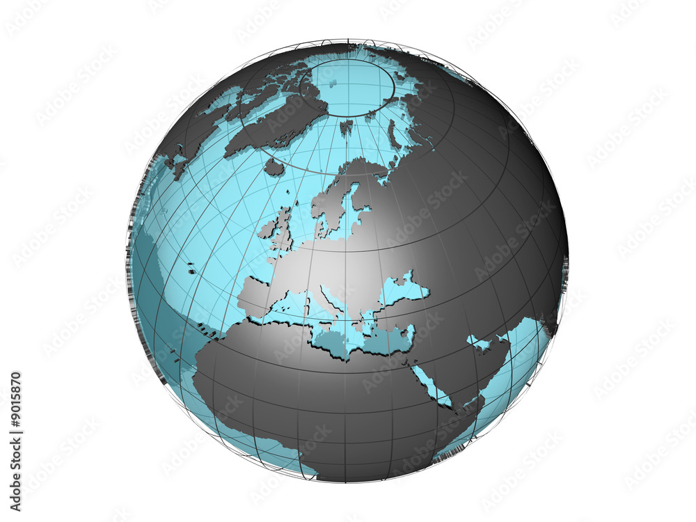 3D model of globe map showing European continent Stock Illustration ...