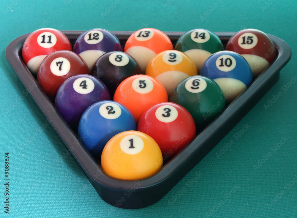 fifteen billiard balls in the black triangle Stock Photo | Adobe Stock