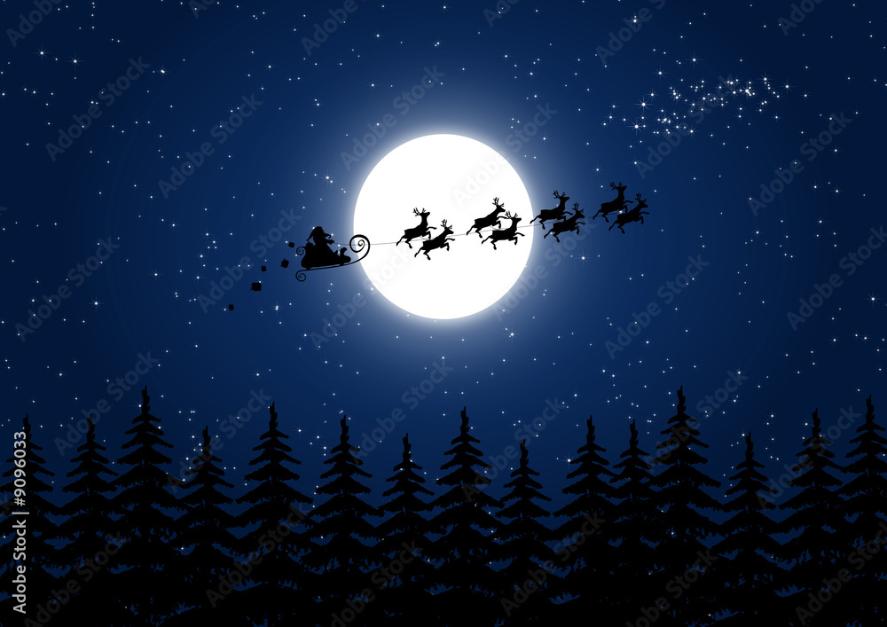 Santa Claus flying in the Christmas night Stock Illustration | Adobe Stock