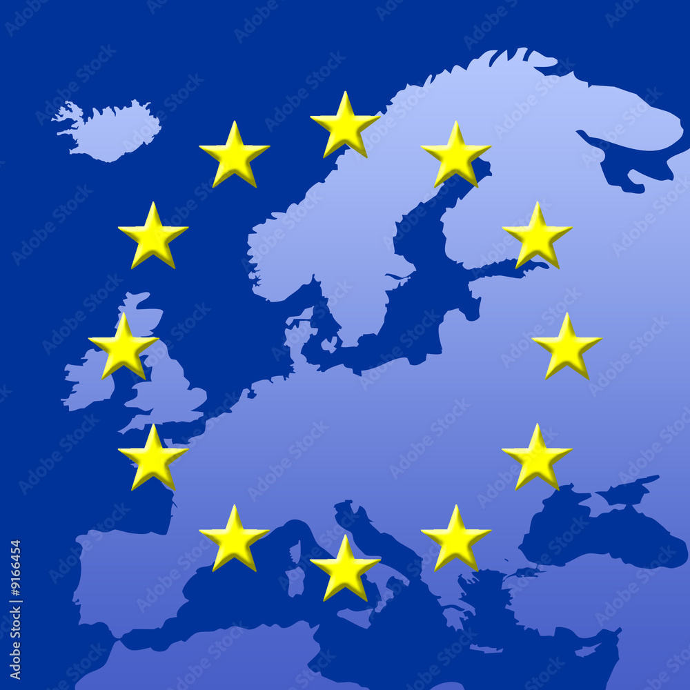Continent Of Europe Map With EU Stars, European Union Stock ...