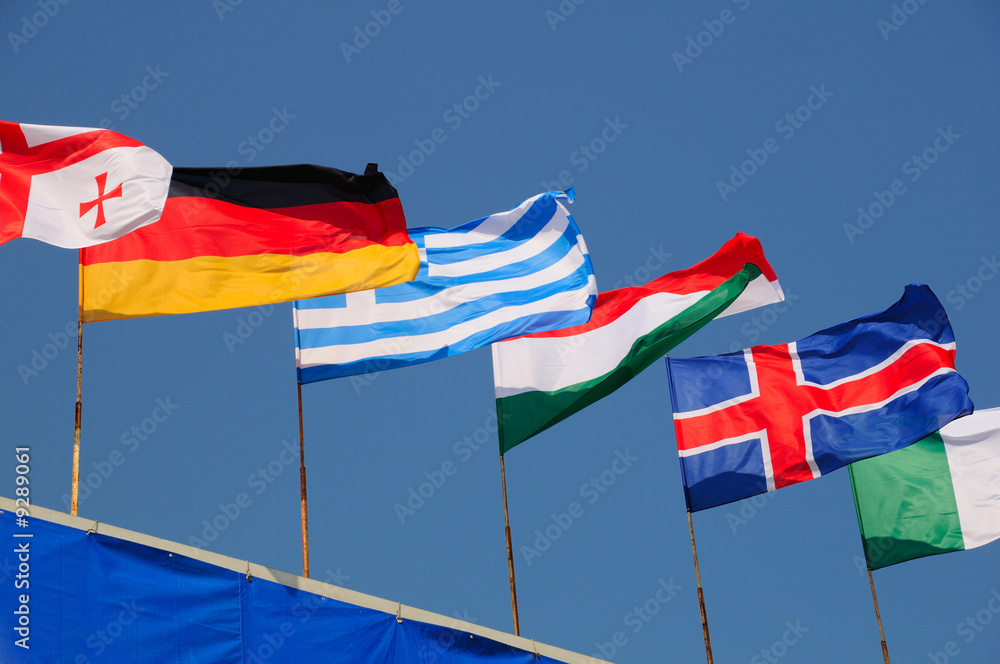 various national flags flapping in the wind Stock Photo | Adobe Stock