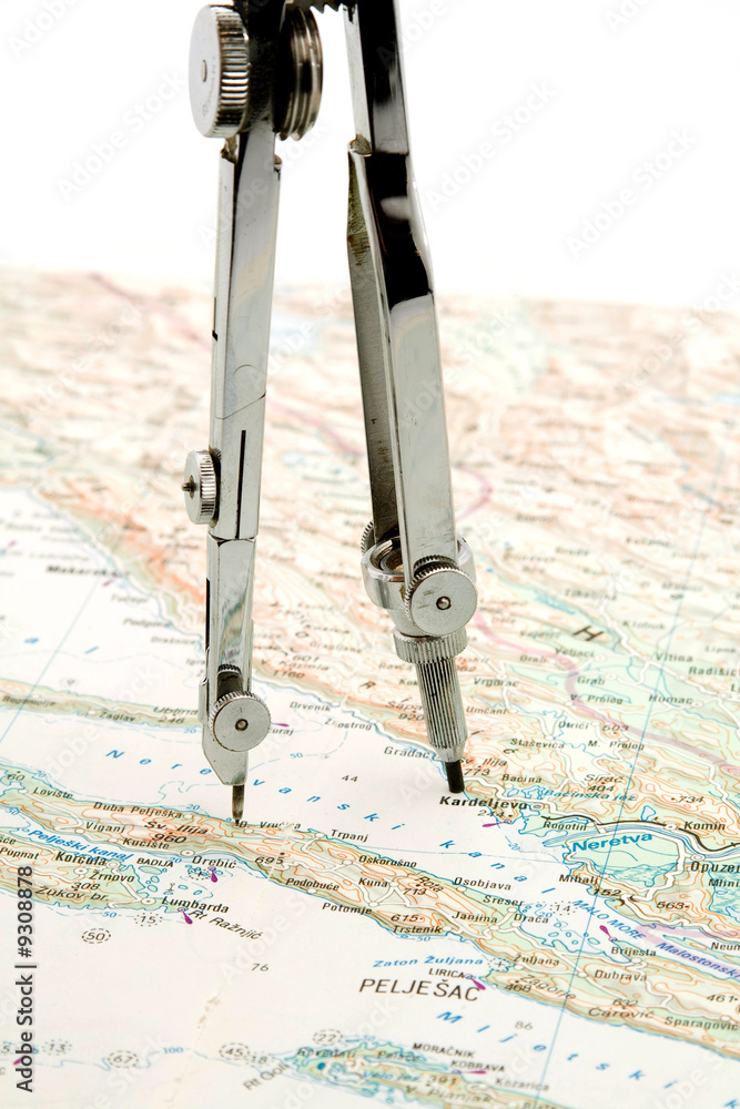 navigation concept - map with navigation tools Stock Photo | Adobe Stock
