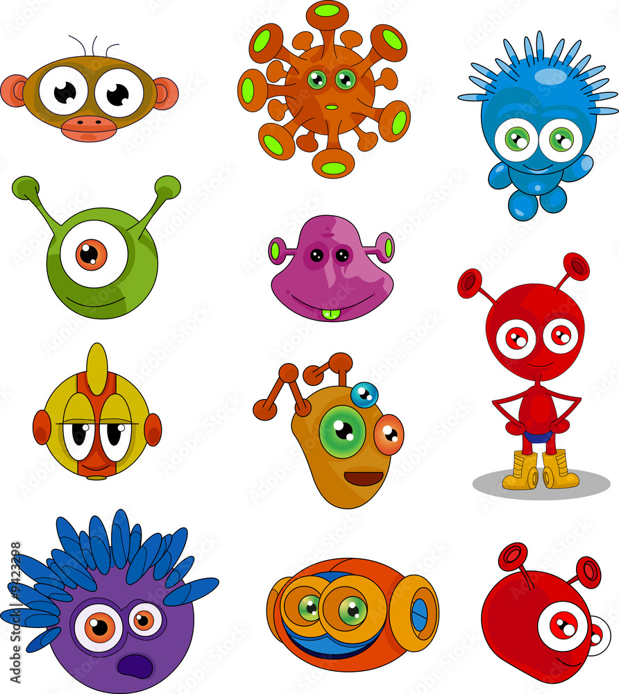 Vector drawings of little alien cartoon characters Stock Illustration ...