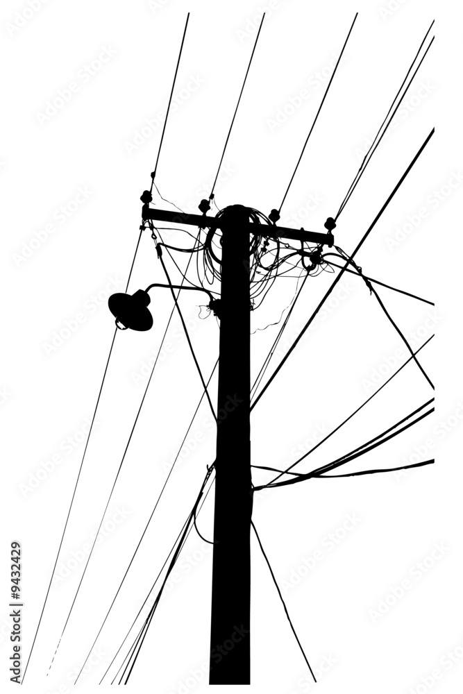 silhouette vector trace of overhead electrical power cables Stock ...