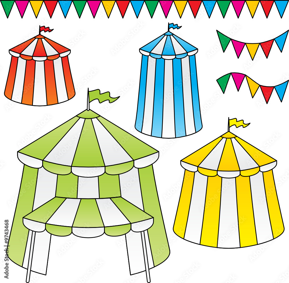 Variation of circus tents with festive triangle flags Stock Vector ...