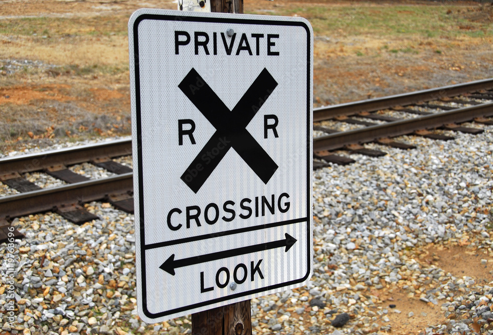Private Railroad Crossing Warning Sign Stock Photo | Adobe Stock