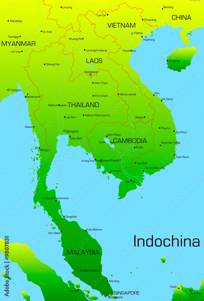 Vector map of Indochina countries Stock Illustration | Adobe Stock