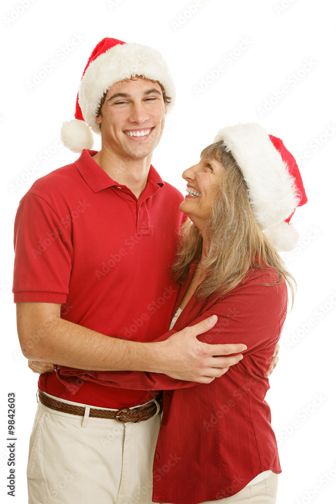 College aged young man and his mom laughing together Stock Photo ...