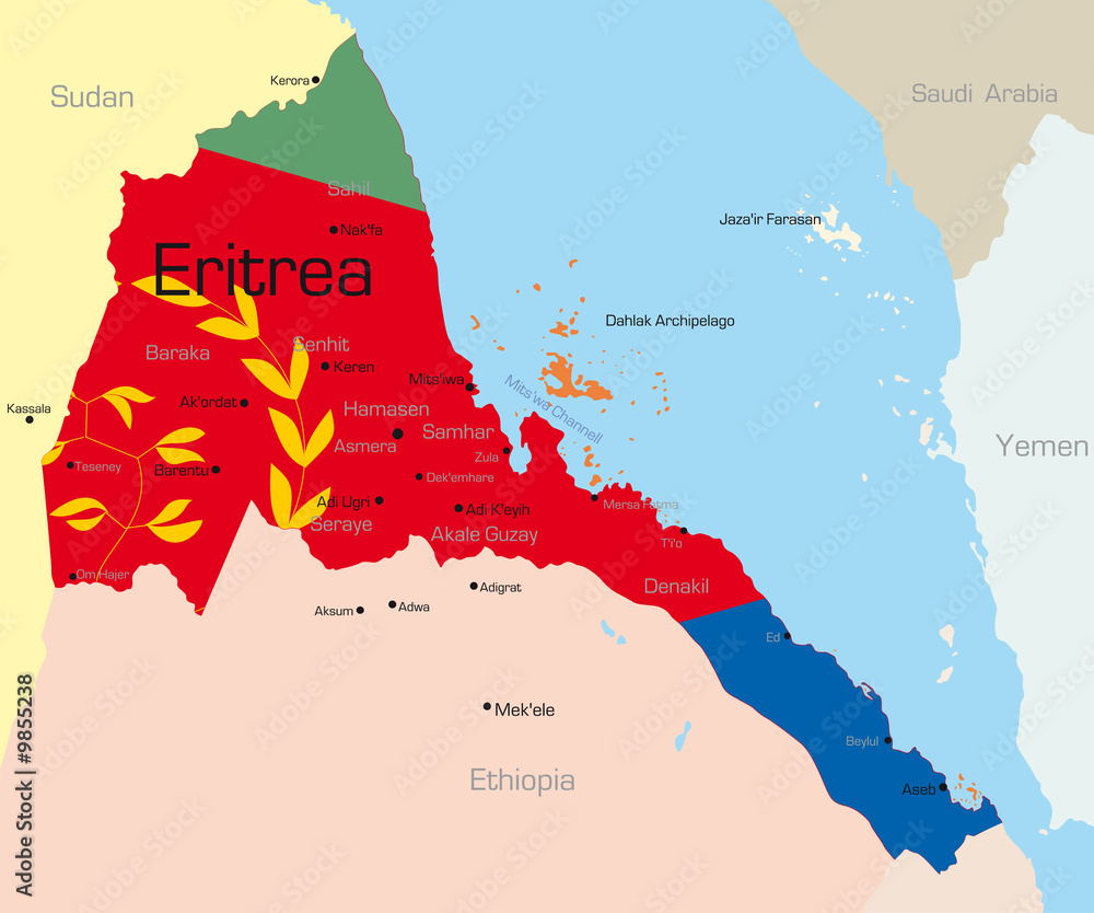 map of Eritrea country colored by national flag ilustración de Stock ...