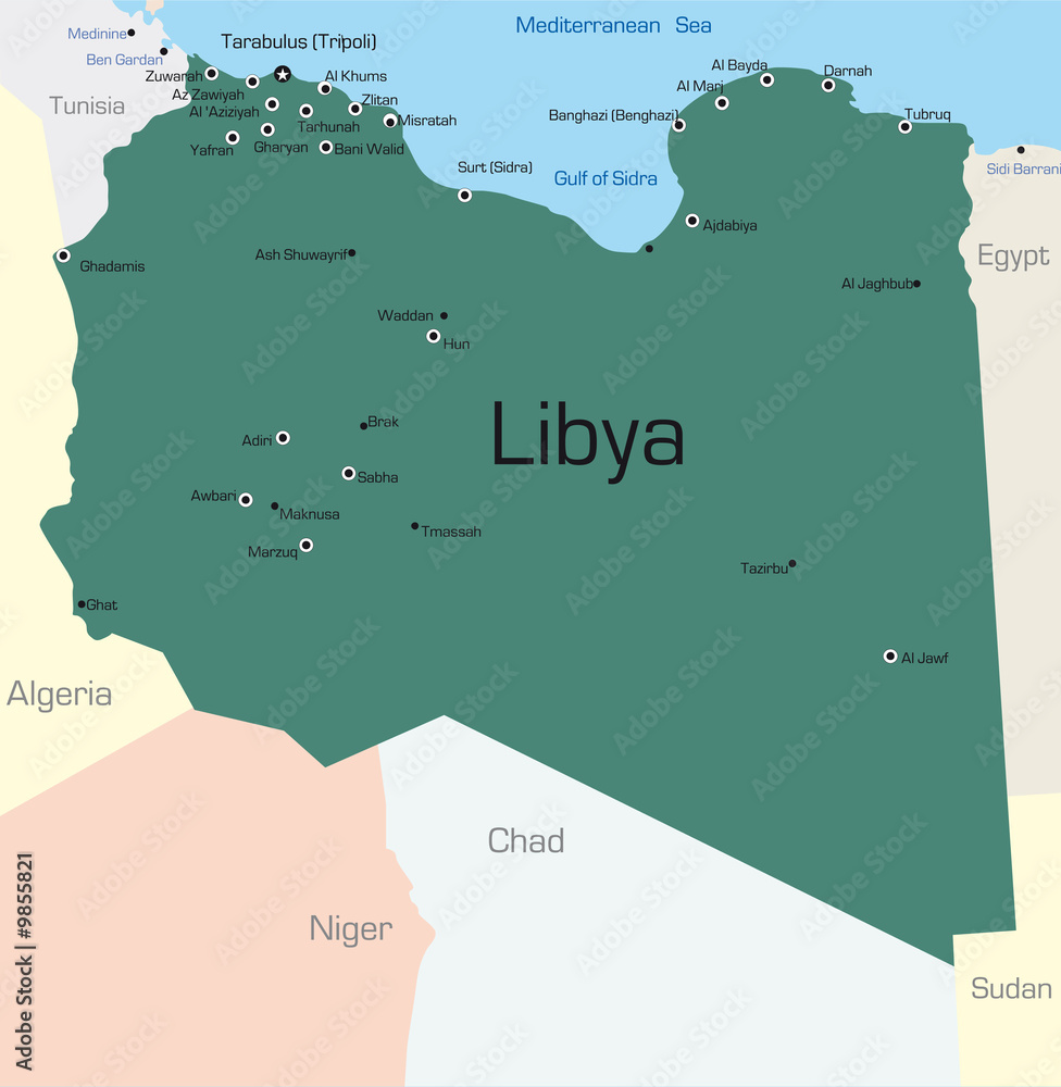 map of Lybia country colored by national flag Stock Illustration ...