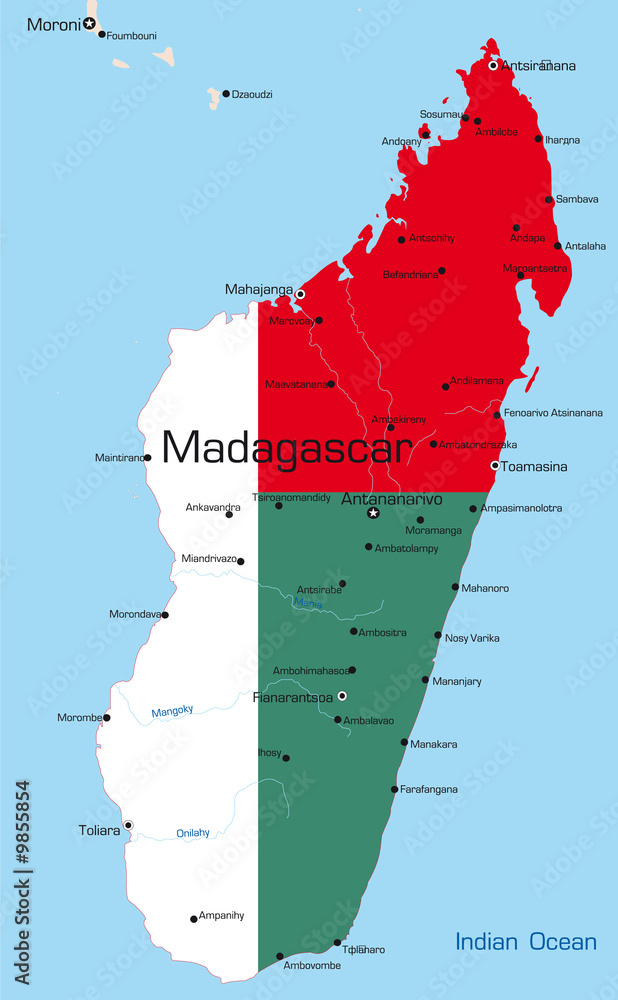 map of Madagascar country colored by national flag Stock Illustration ...
