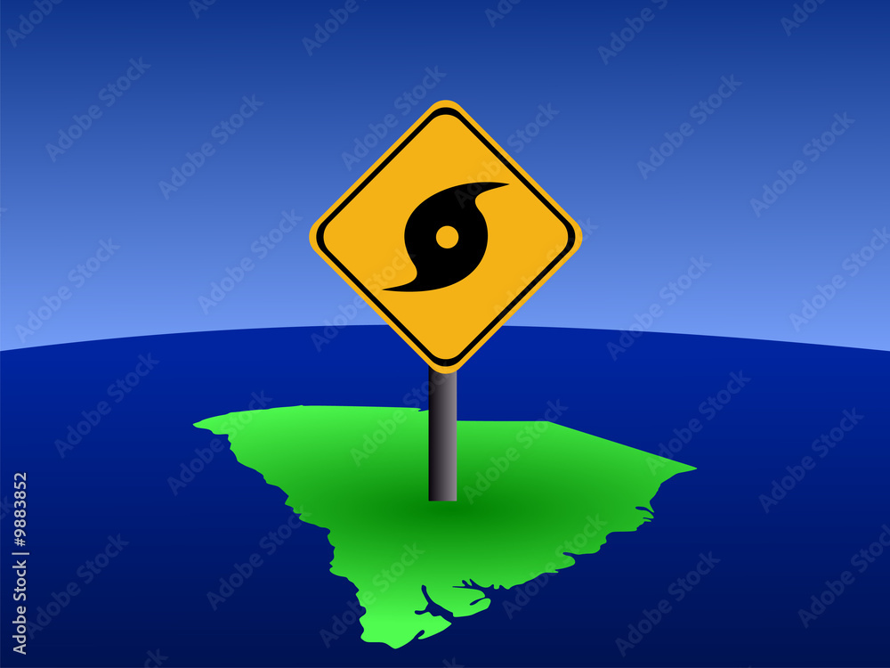 hurricane warning sign on South Carolina map illustration Stock ...