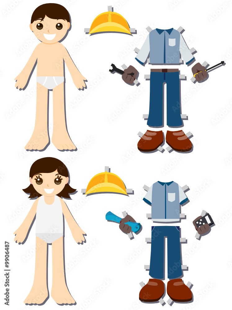 Paper Doll Kids - Engineer Stock Vector | Adobe Stock