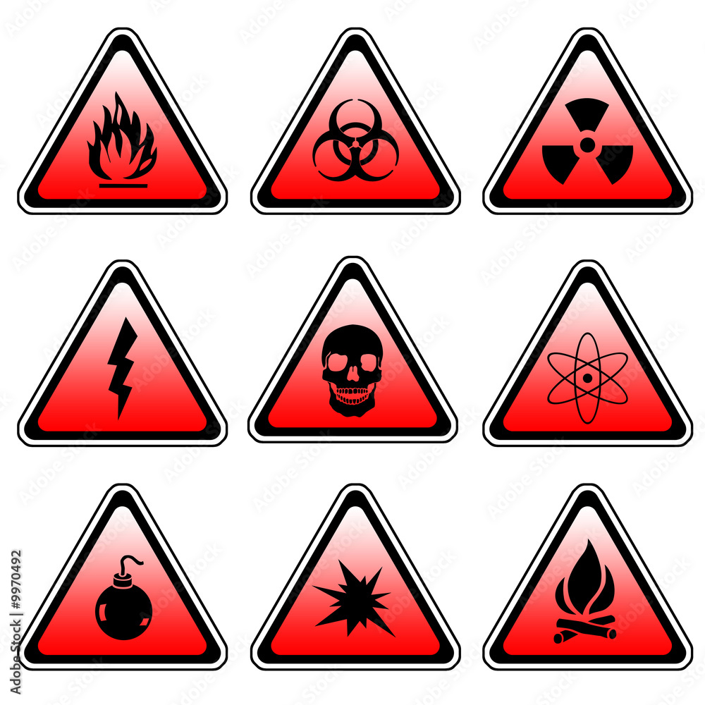 Warning Sign Compilation Set - Various Symbols On Triangle Sign Stock ...