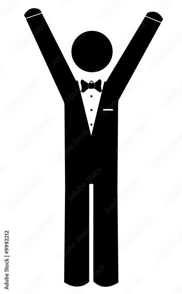 stick man dressed in tuxedo with his arms up celebrating Stock ...