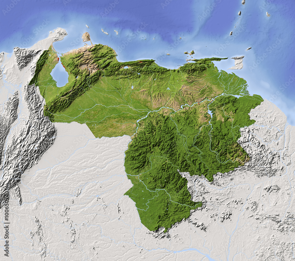Venezuela. Shaded relief map, colored for vegetation. Stock ...