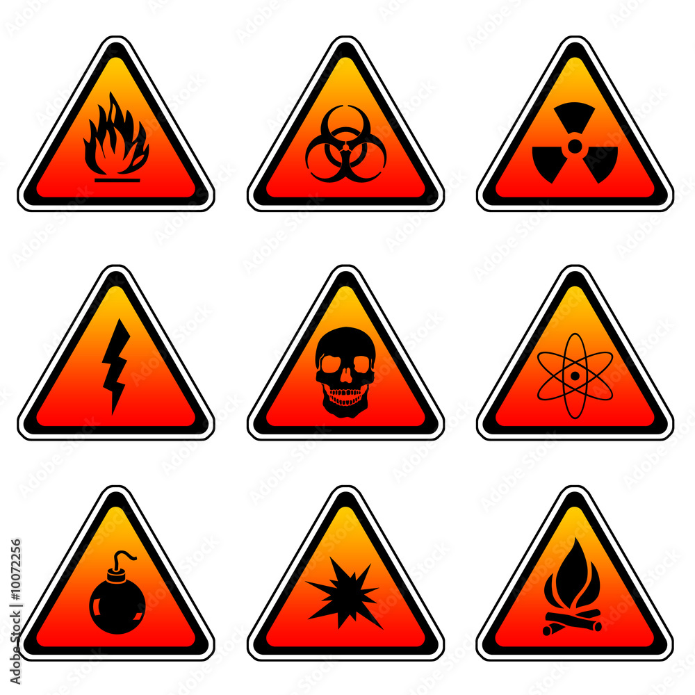 Warning Sign Compilation Set - Various Symbols On Triangle Sign Stock ...