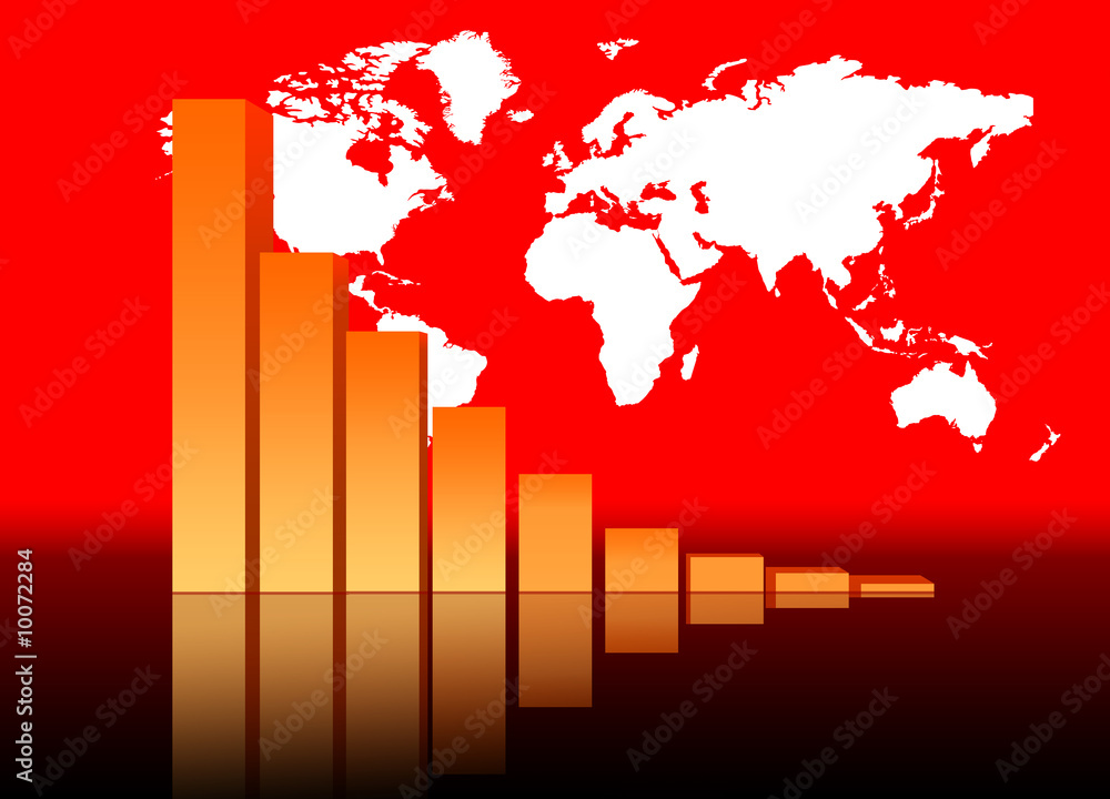 Decreasing Bar Chart - Business Data Graph With World Map Stock ...