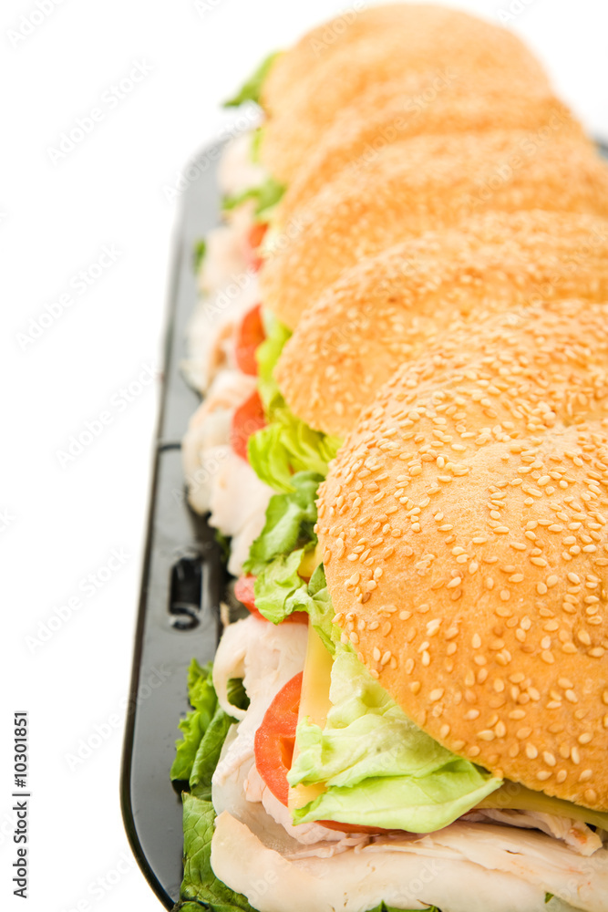 Border of a giant turkey and swiss submarine sandwich Stock Photo ...