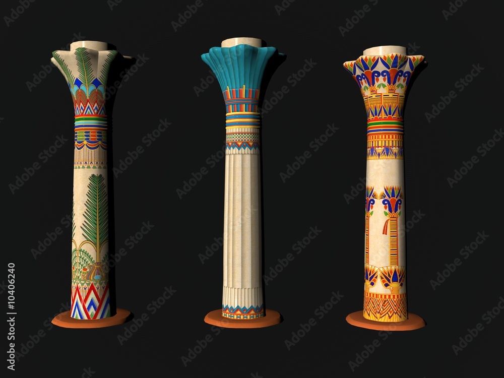 3D illustration of Egyptian pillars isolated over black Stock ...