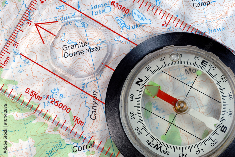 Transparent Navigational Compass on Topographical Map Stock Photo ...