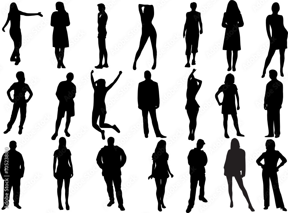 vector illustration set of various people standing and in action Stock ...