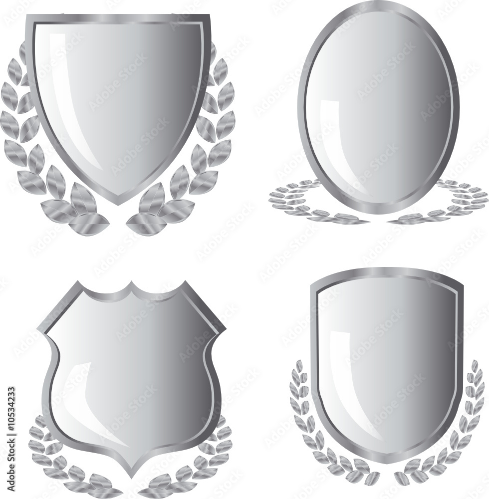 silver shields with laurel wreath on white background Stock Vector ...