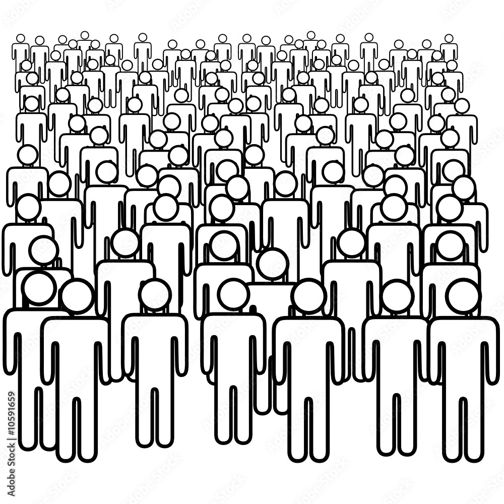 Big crowd of many symbol people black isolated on white Stock ...