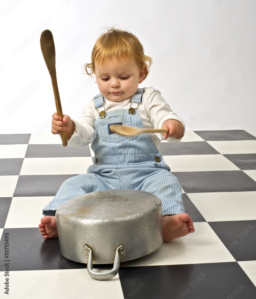 little boy playing with pots Stock Photo | Adobe Stock