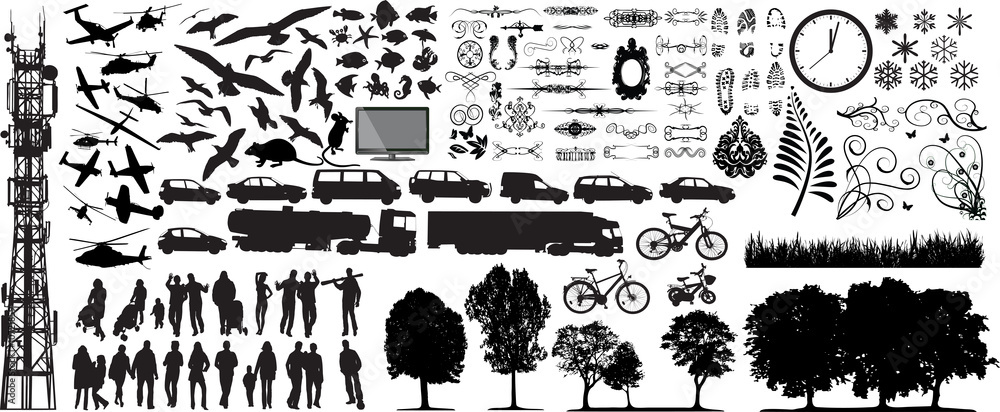 Biggest collection of different vector silhouettes Stock Illustration ...