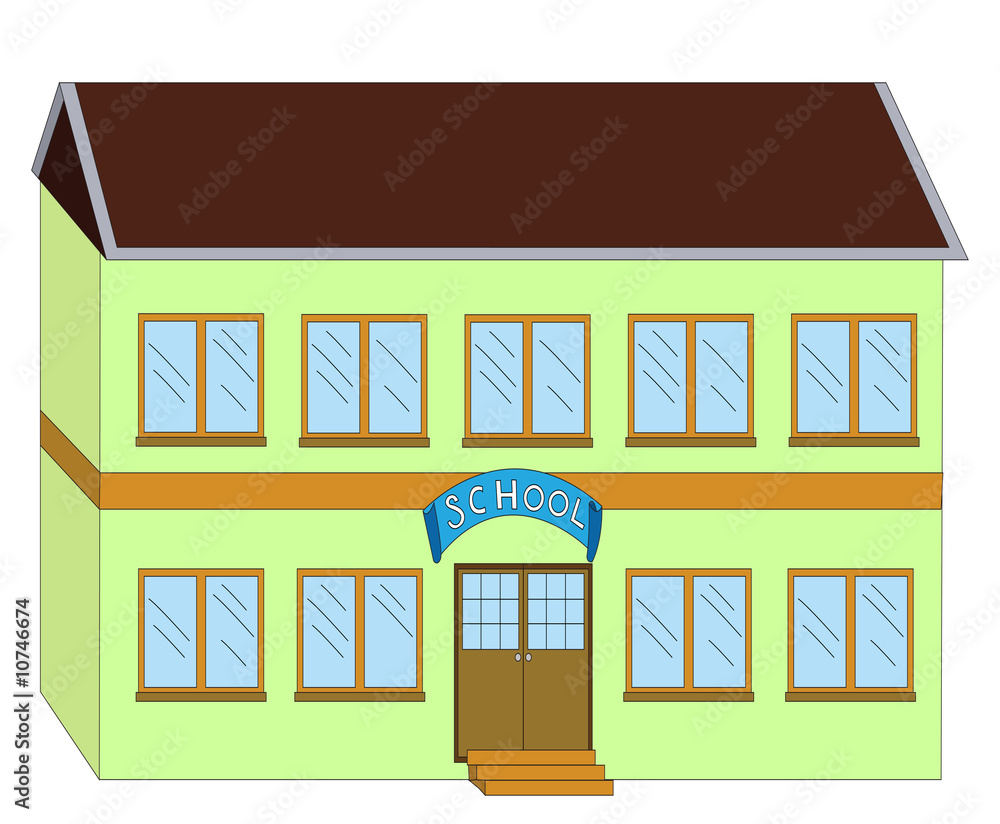 two storey school illustration on a white background Stock Illustration ...