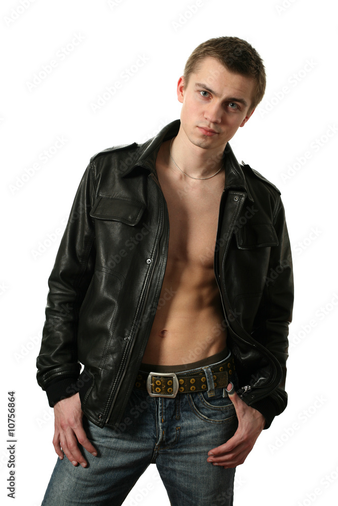 Sexy Man in Black Leather Jacket Stock Photo | Adobe Stock