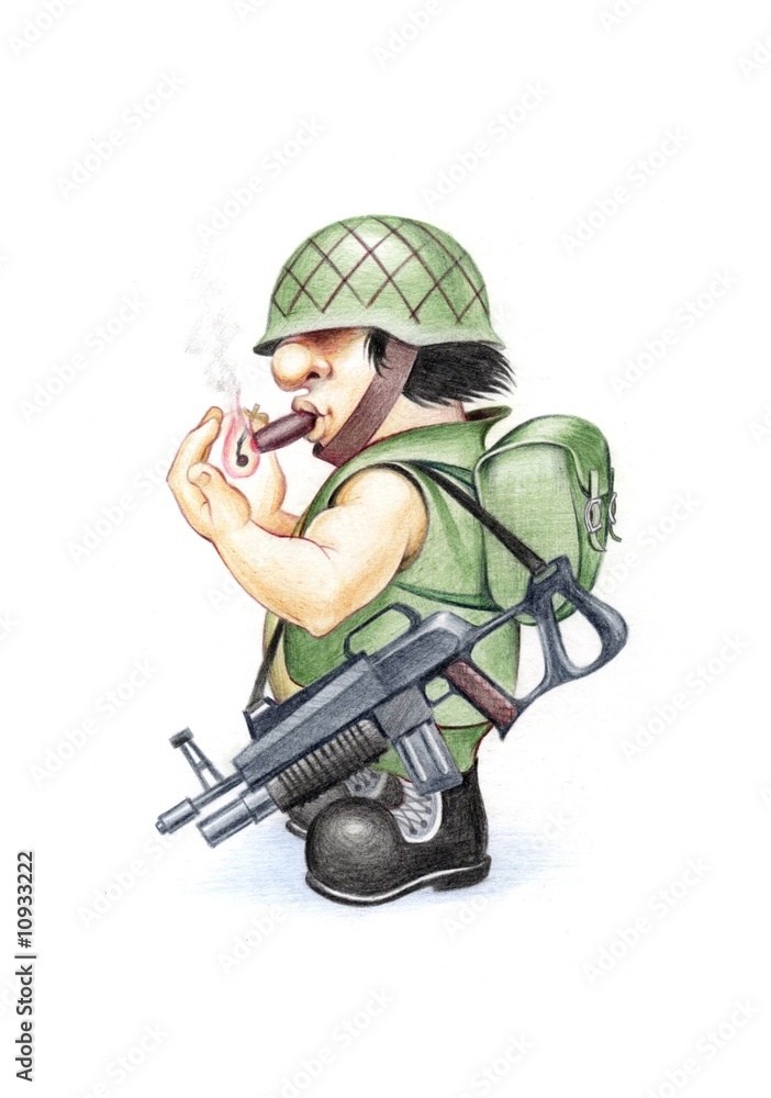 Soldier 04. Color pencil drawing. Scan A4. Stock Illustration | Adobe Stock