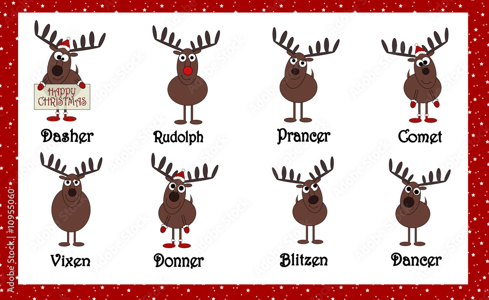 Santas Cartoon Reindeers With Names Stock Illustration Adobe Stock