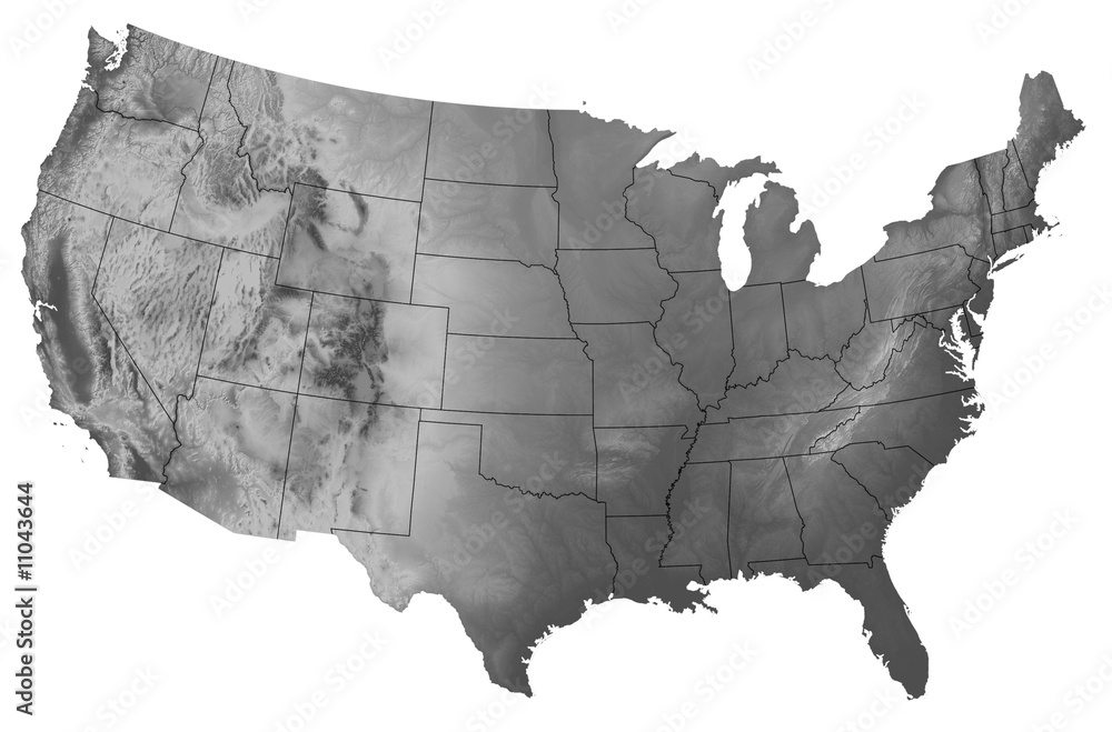 USA Map with Terrain Stock Illustration | Adobe Stock