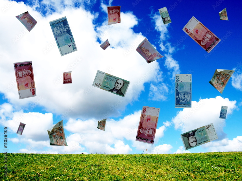 fall of different banknotes on the sky background Stock Photo | Adobe Stock