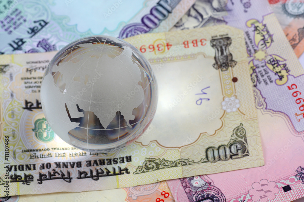 globe on indian currency rupees notes Stock Photo | Adobe Stock