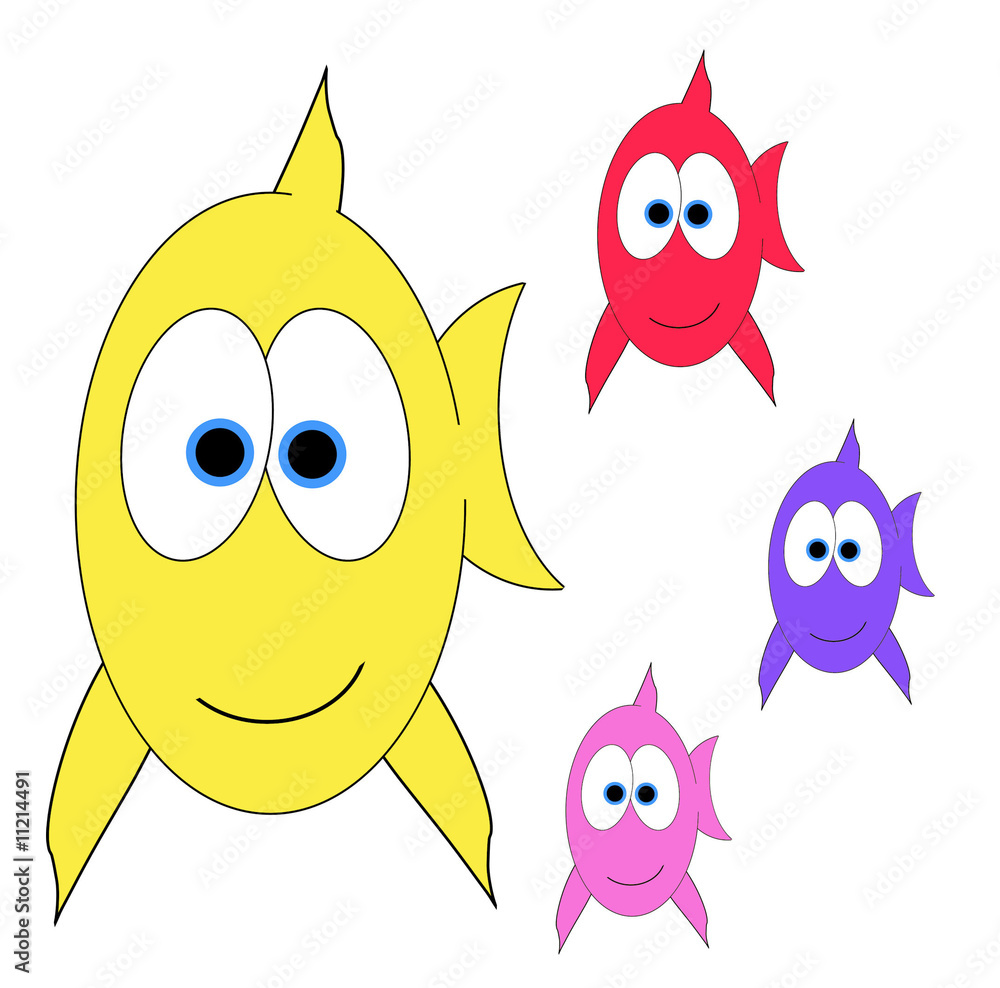 Bright Cartoon Fish - Isolated On White Stock Illustration | Adobe Stock
