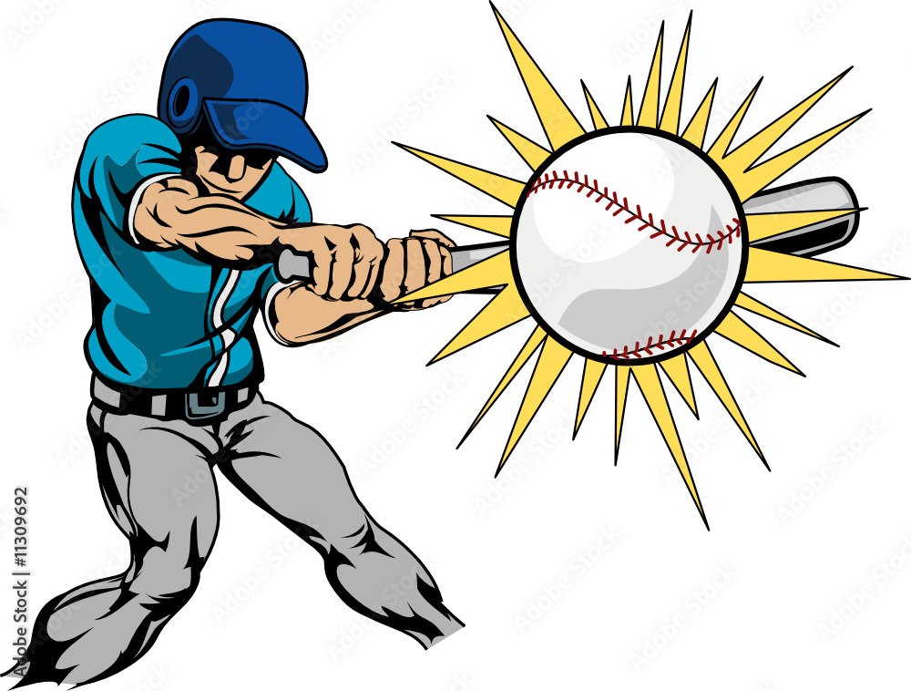Illustration of baseball player hitting baseball Stock Vector | Adobe Stock