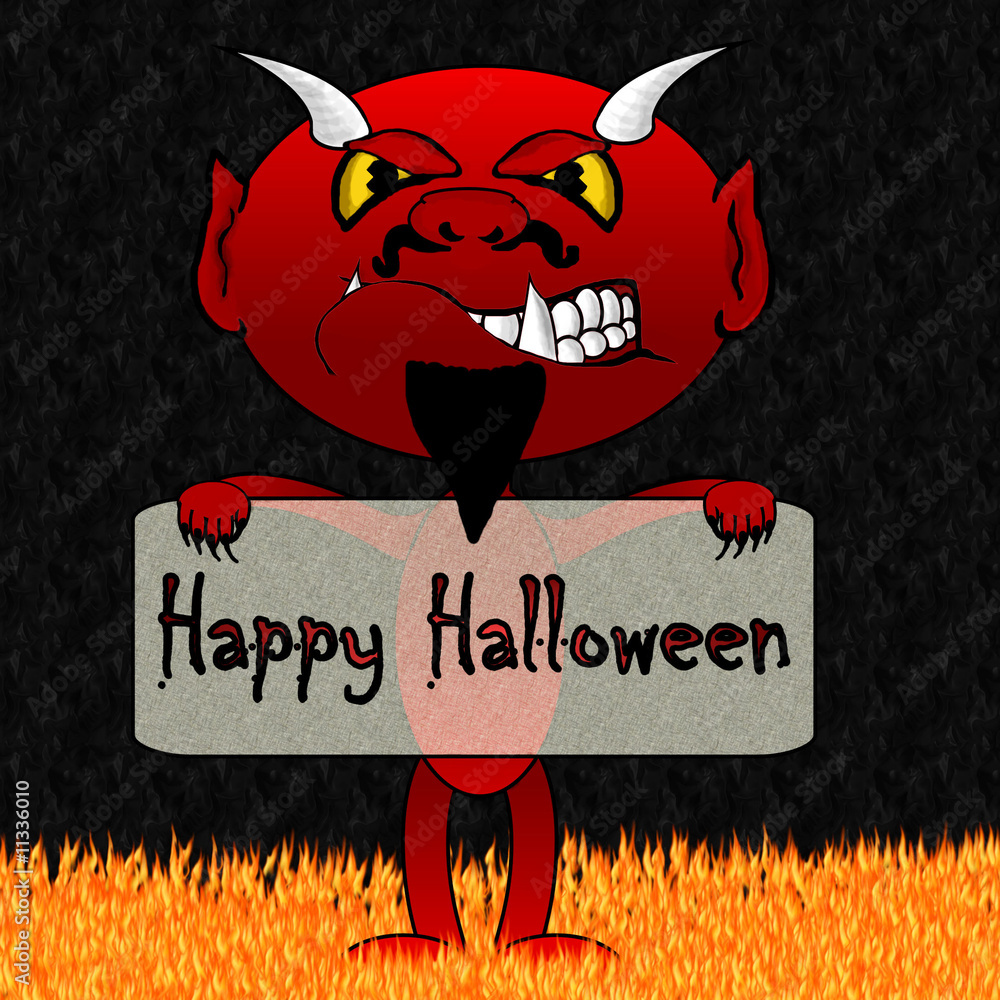 Nasty Devil Cartoon In Hell - Holding Halloween Message Stock ...
