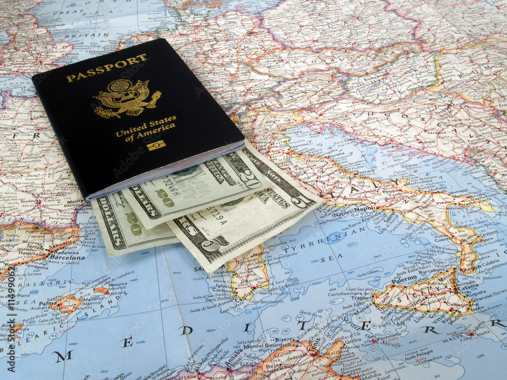 Passport on World Map Stock Photo | Adobe Stock