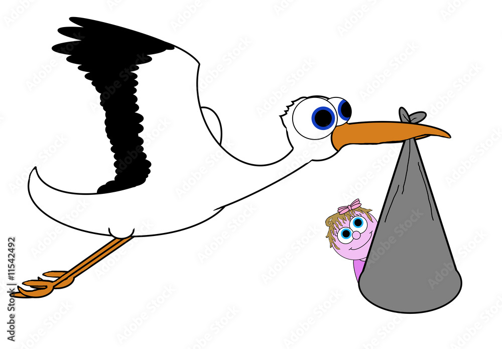 Stalk Bringing A Baby Cartoon - Isolated On White Stock Illustration ...