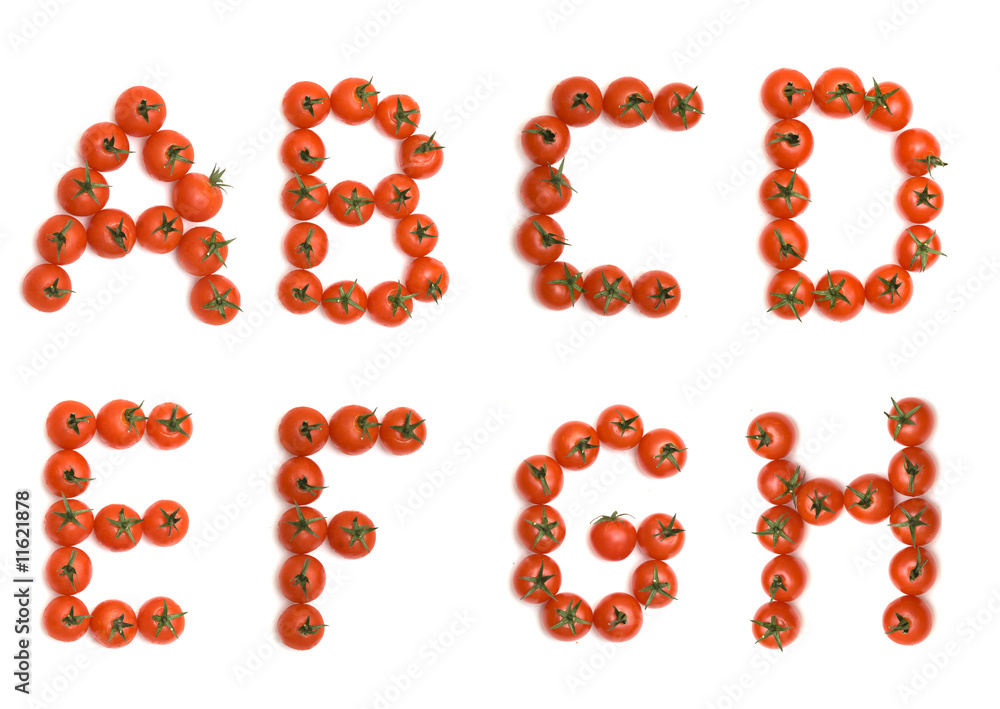 Letters of English alphabet formed from tomatoes Stock Photo | Adobe Stock