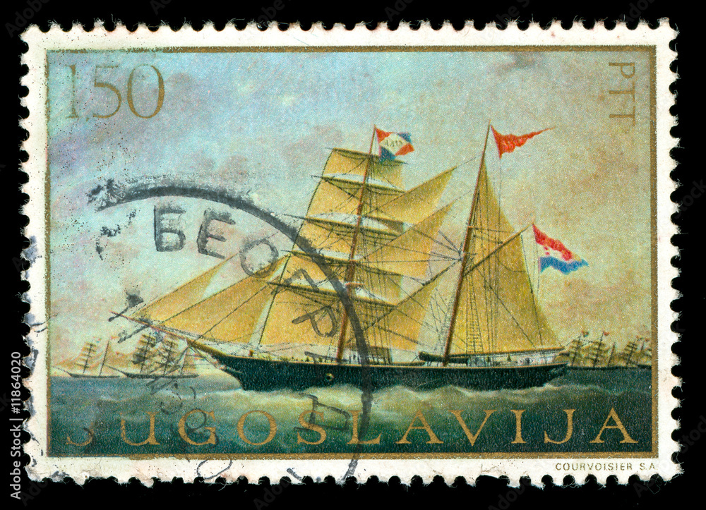 vintage stamp depicting a sailing ship Stock Photo | Adobe Stock