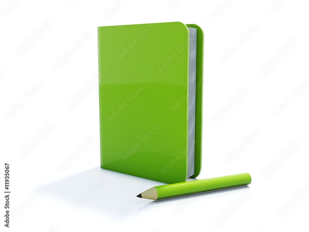 Green notebook with pen icon isolated on white Stock Photo | Adobe Stock