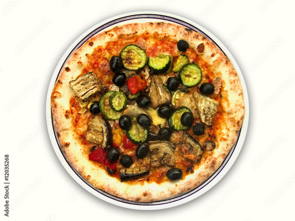 Whole vegetarian pizza pie, top view, isolated on white Stock Photo ...