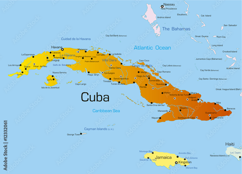 Vector Color Map Of Cuba Country Stock Vector Adobe Stock
