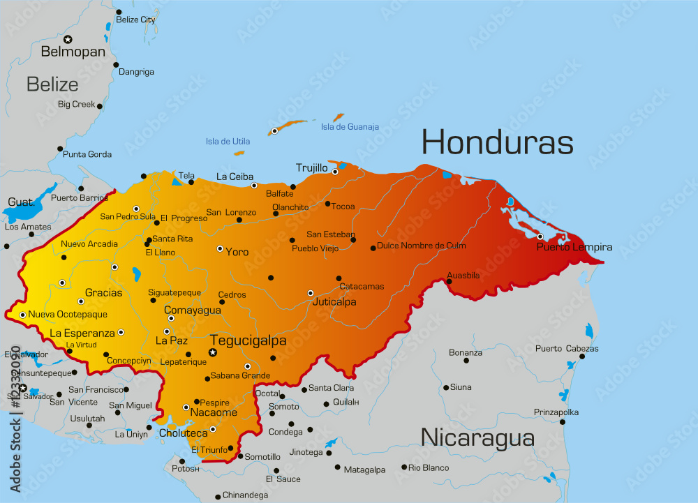 Vector color map of Honduras country Stock Vector | Adobe Stock